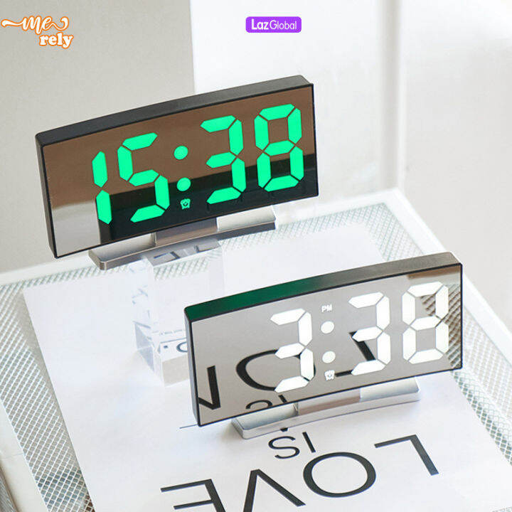 Led Digital Alarm Clock Large Display Electronic Curved Screen Desk Clock With Power Off Memory ...