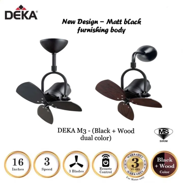 DEKA M3 3 BLADE 16" DUAL MOUNT CEILING & WALL REMOTE CONTROL FAN (BK ...
