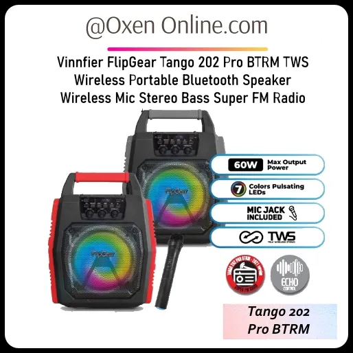 Vinnfier FlipGear Tango 202 Pro BTRM TWS Wireless Portable Bluetooth Speaker Wireless Mic Stereo ...