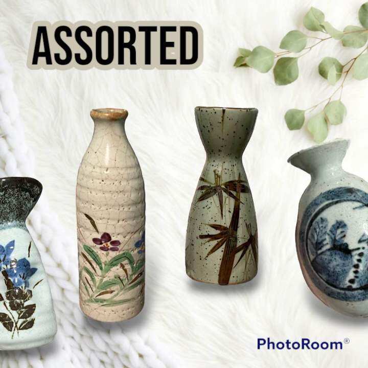 [Per Piece or Set] Stoneware/Ceramic Vase/Sake Jars with Assorted Designs - Japan Surplus ...