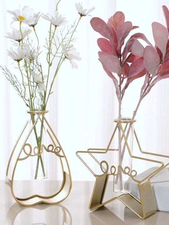 (Free Gift) Gold Vase Decorations for Living Room Glass Vase with Metal ...