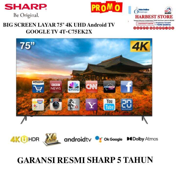 GARANSI 5 TAHUN SHARP 4K UHD ANDROID TV GOOGLE TV 75 INCH 4T-C75EK2X ...