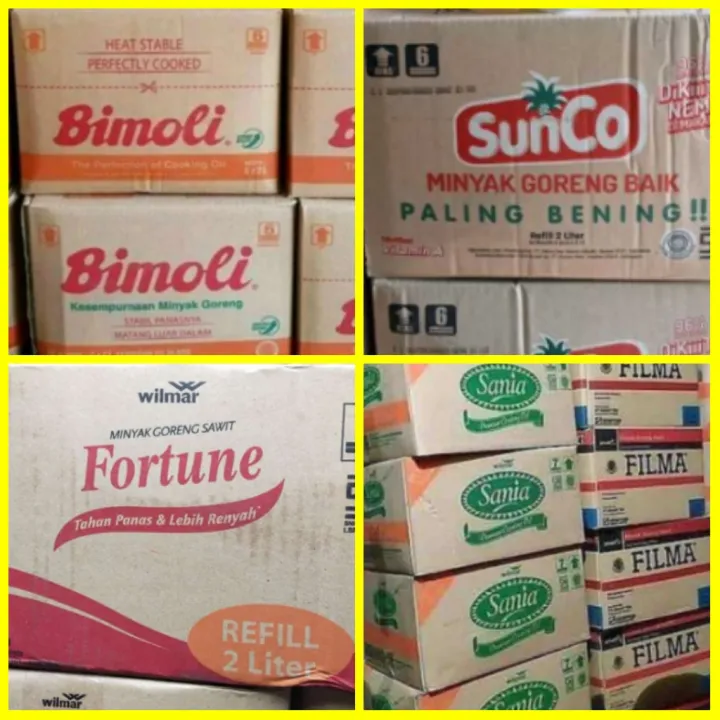 MINYAK GORENG 1 KARTON UKURAN 2LT MERK SANIA/BIMOLI/TROPICAL/FILMA/ROSE ...