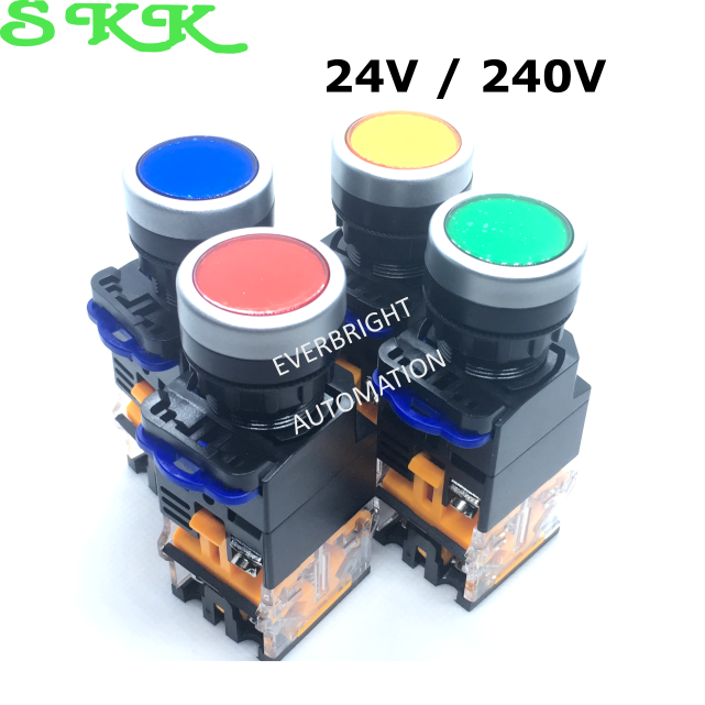 22mm LA38 24V / 240V Illuminated LED Round Momentary Non-Latching Self Reset Push Button 1NO 1NC ...