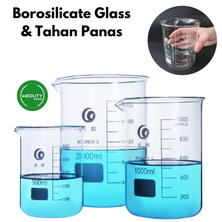 GELAS CANGKIR UKUR TAKARAN LAB LABORATORIUM BOROSILICATE GLASS TAHAN ...