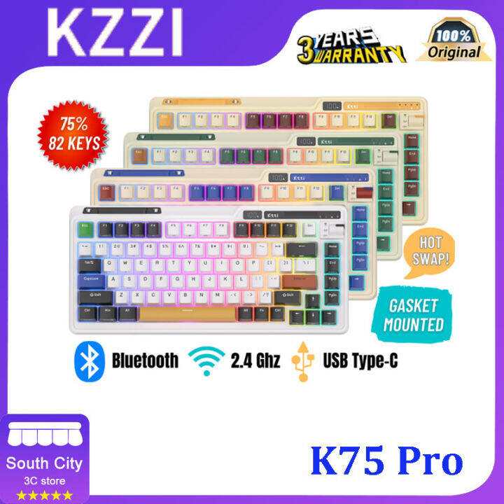 KZZI K75โปรแลกได้ BT RGB แบบไร้สายคีย์บอร์ดเล่นเกมเครื่องกล-82ปุ่ม (75%) -ปะเก็นติดตั้ง | Lazada ...