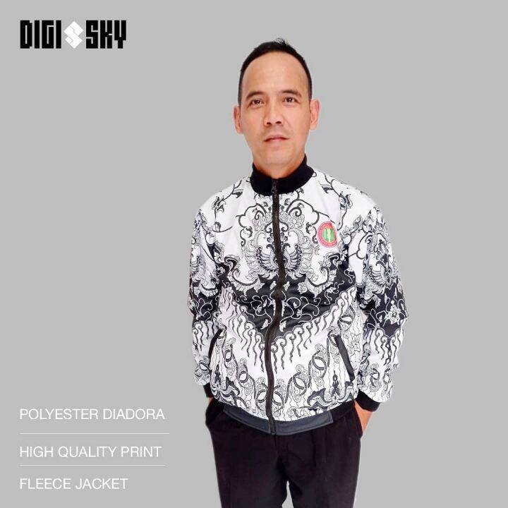 Jaket Batik Pak Guru PGRI fleece hitam putih bomber casual bisa pakain ...