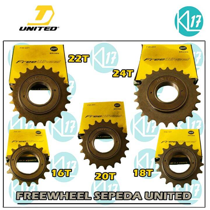 FREEWHEEL UNITED 16T 18T 20T 22T 24T SINGLE SPEED GIR FREEWHEEL SEPEDA ...