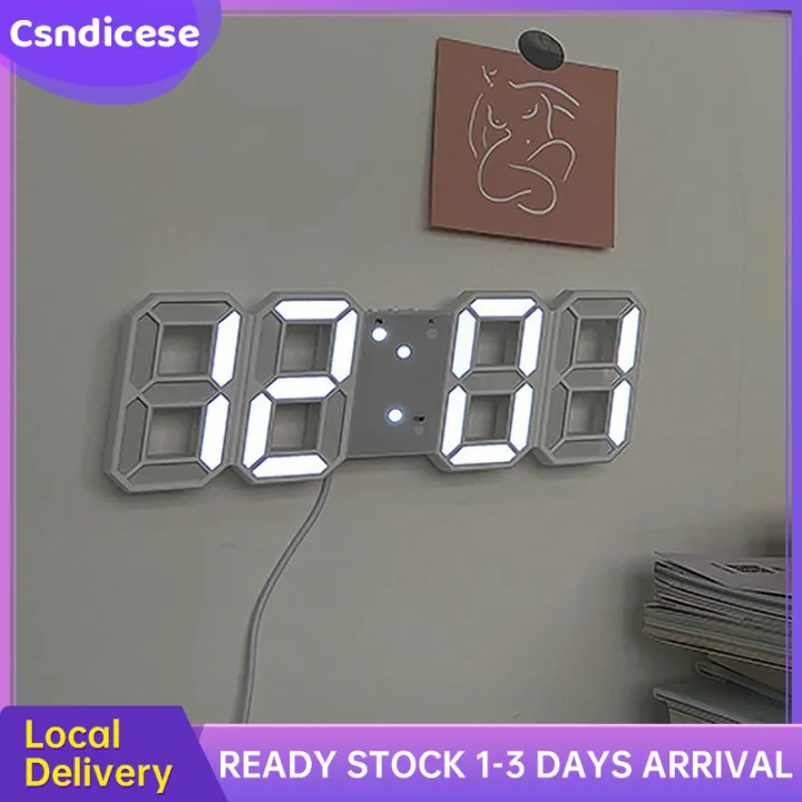 3D Digital Alarm Clock Intelligent Photosensitive LED Wall-mounted ...