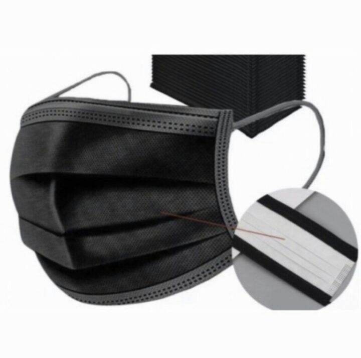 Masker hitam putih surgical 3ply facemask earloop isi 50pcs plus box ...