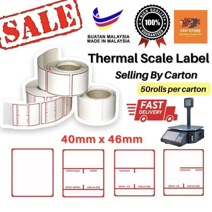 Thermal Scale Label Sticker Timbang Sticker 40mm x 46mm 600pcs per roll ...