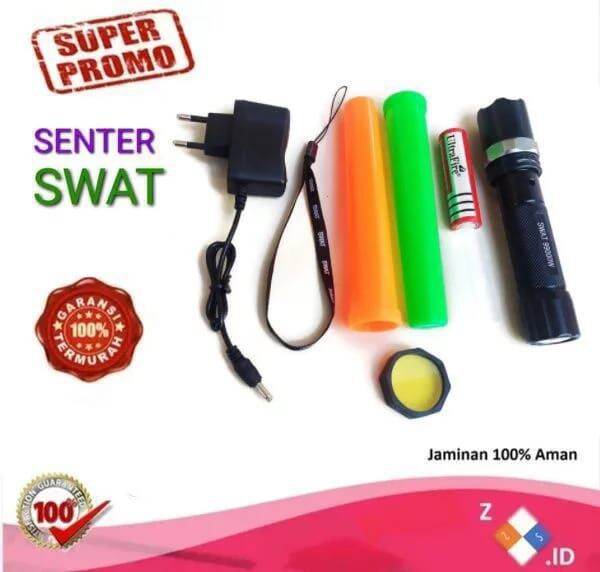 Senter Lampu Flashlight SWAT Police Baterai 18560 Rechargeable Plus ...
