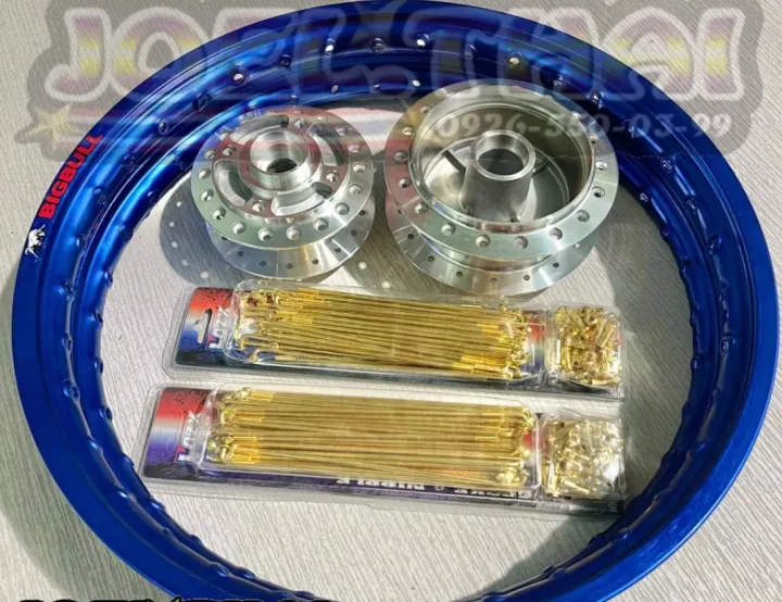 Rim set 2 Gold Rios spokes and nipples 2 blue alloy Rims front and back hub for motorcycle XRM ...