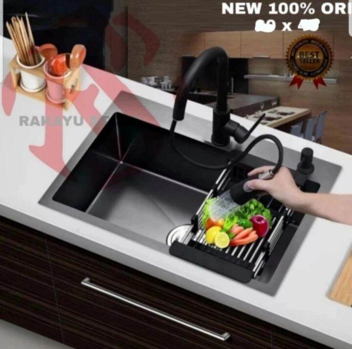 KITCHEN SINK 6045 BLACK SERIES JKM LENGKAP KRAN/BCP STAINLESS BLACK ...