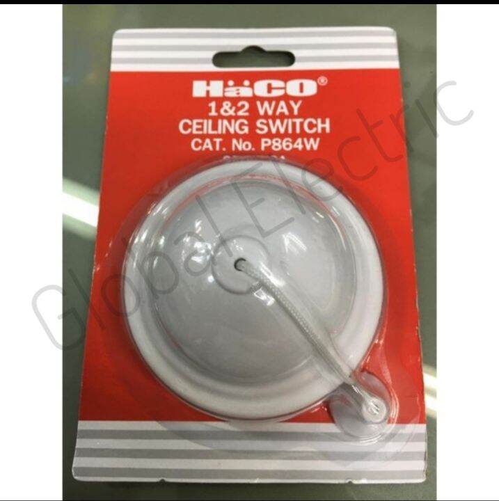 Haco P864W Ceiling Pull Switch สวิตซ์กระตุกติดผนังกลม สีขาว P864W (HACO) Ceiling Pull Switch 1&2 ...