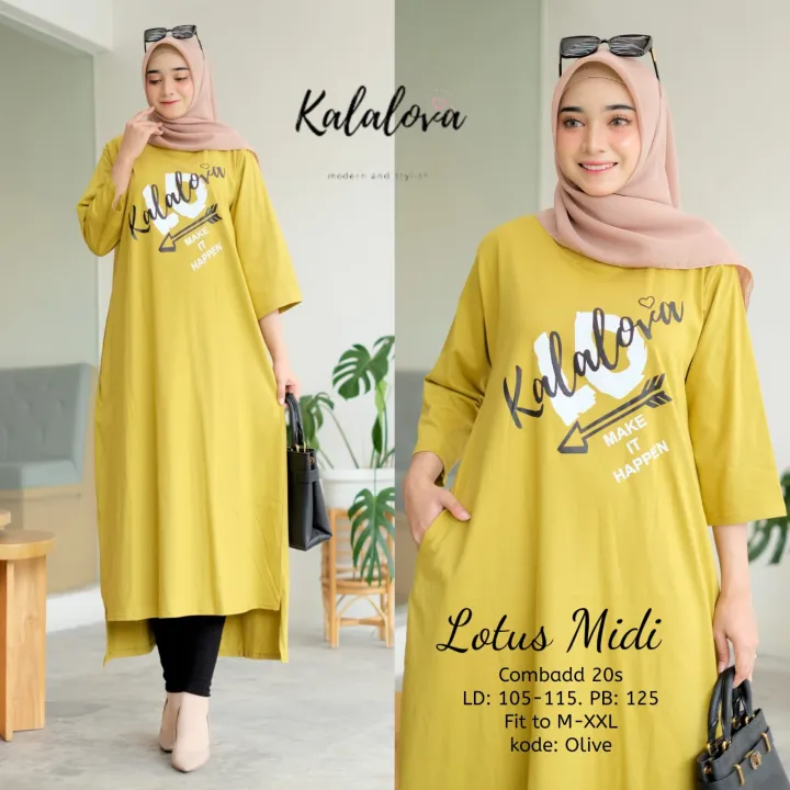 Lotus Midi Dress Kekinian Motif Tulisan Super Recomended.Bahan Combad ...
