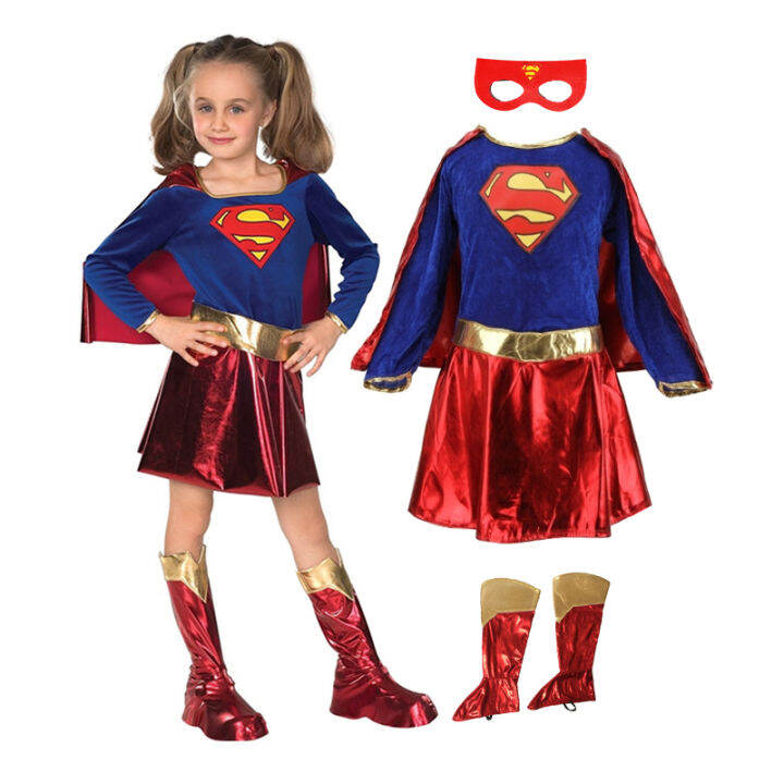 Kids Girls Costume Cosplay Fancy Dress Superhero Supergirl Comic ...