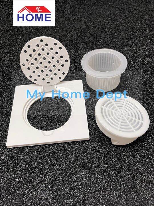 PVC White Floor Trap Cover Grating Bathroom Toilet Square/Hair & odour ...