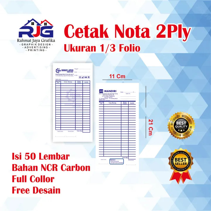 Cetak Nota Custom U. 1/3 Folio Nota laundry, nota bengkel, nota bon ...