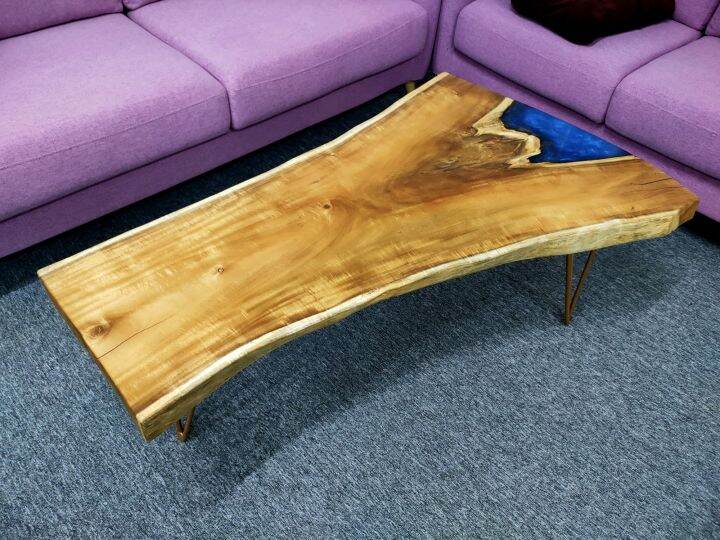 Solid Wood Slab Coffee Table With Epoxy Resin 4 Feet Slab Wood Kayu ...