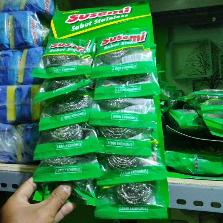 susemi sabut STAINLESS 1 LUSIN (12pc) / sabut cuci piring panci dll ...