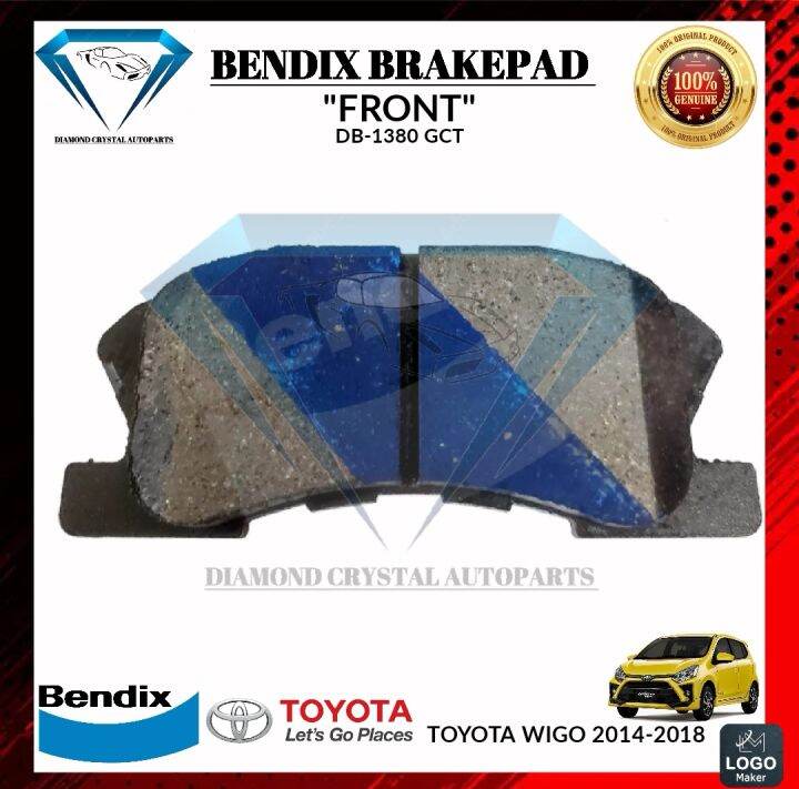 BENDIX BRAKE PAD TOYOTA WIGO 2014-2018 DB-1380GCT MANUAL / AUTOMATIC ...