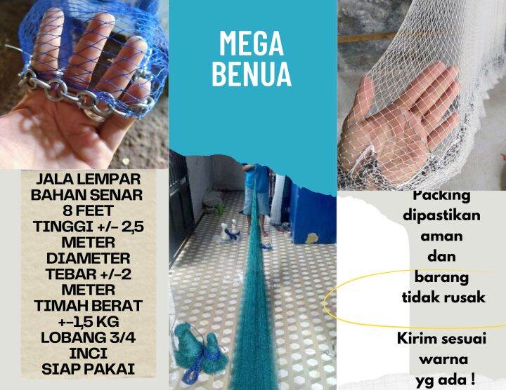 jala ikan lempar bahan nilon 8feet panjang 2,5meter | Lazada Indonesia