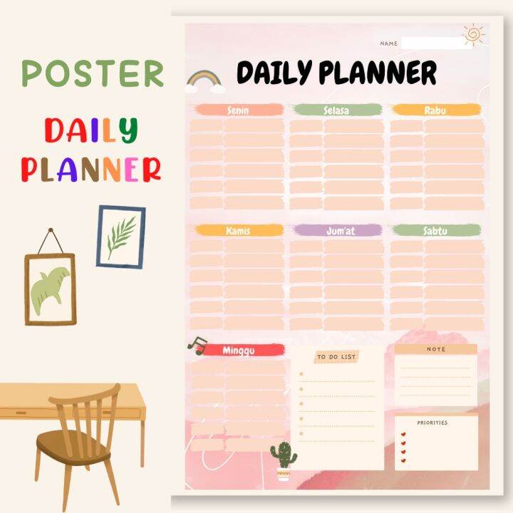 Wallplanner Aesthetic Poster Jadwal Kegiatan Harian - Daily Planner ...