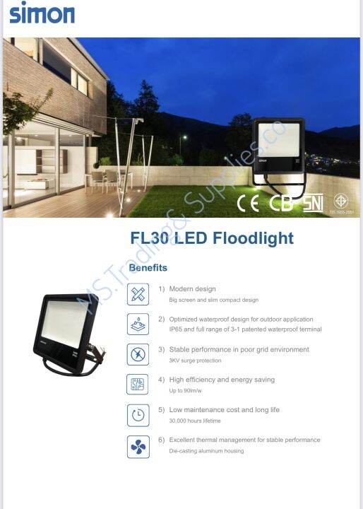 สปอตไลท์ LED ยี่ห้อ SIMON / Flood Light LED Brand SIMON 200W | Lazada.co.th