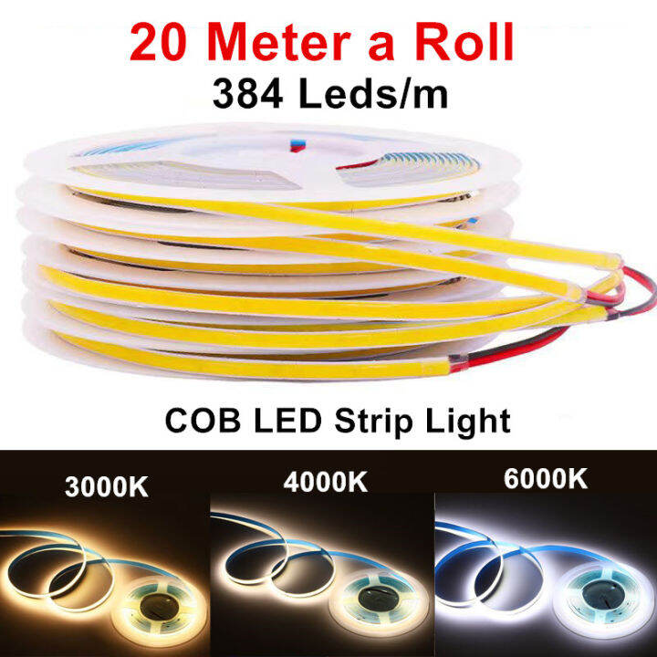 Angelila 20m COB LED Strip Light DC24V 384Leds/m LED Ribbon for Home ...