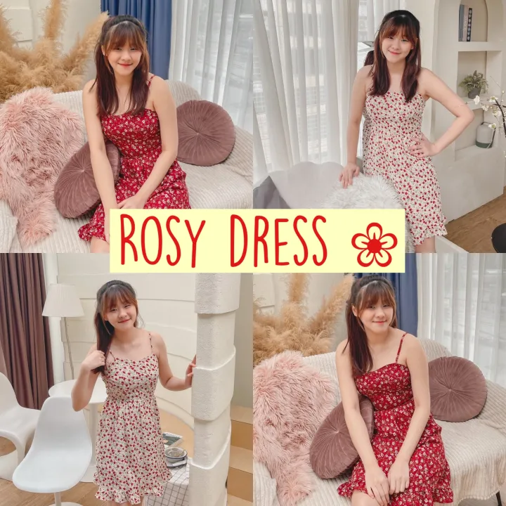 everyday.created - rosy dress เดรสกระโปรงลายดอก มี 2 สี ขาว / แดง ...