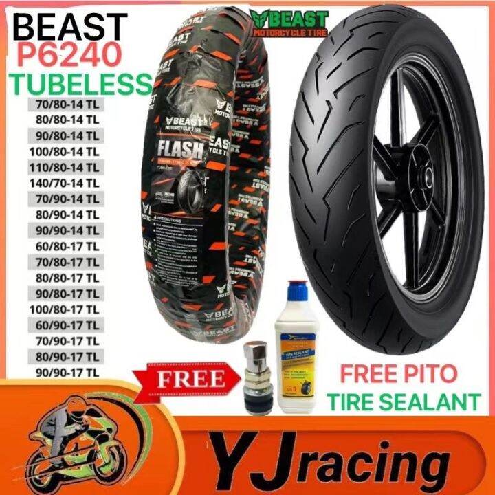 BEAST FLASH/P6240 TUBELESS TIRE BY 14/17 For Motorcycle Free Pito ...