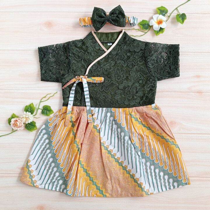 Hanbok Anak / Hanbok Batik / Hanbok Brokat warna Hijau Army | Lazada ...