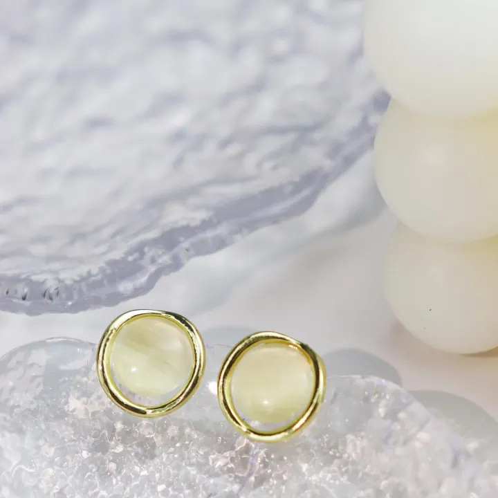 FAFA Sliver925 circular irregular opals stud earrings Korean minimalist ...