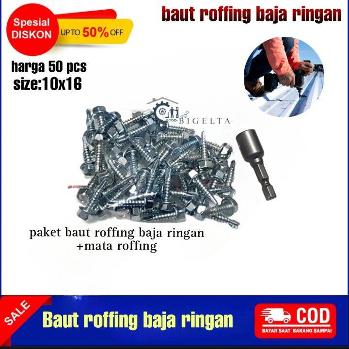 Baut roffing baja ringan 50 pcs + mata roffing baut baja ringan baut ...