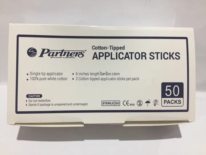 Partners Cotton Applicator Stick Sterile Big tip/head 100 pcs (50 pks X ...