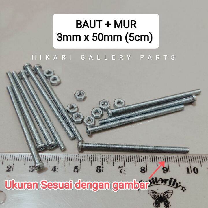 [10 SET] BAUT + MUR Size 3mm x 50mm / diameter 3mm panjang 5cm / Baut JP + mur M3 isi 10Set ...