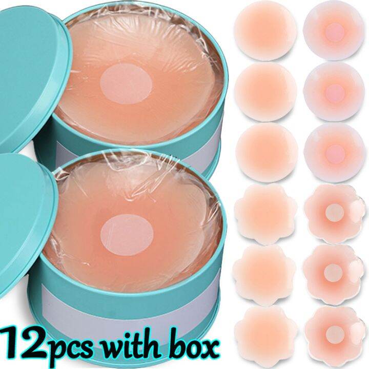 12pcs with Box Silicone Nipple Cover Reusable Women Breast Petals Lift Invisible Bra Pasties ...