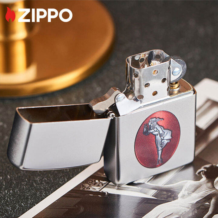 Zippo Windy Girl Design Satin Chrome Pocket Lighter | Zippo 205-084080（ Lighter Without Fuel ...