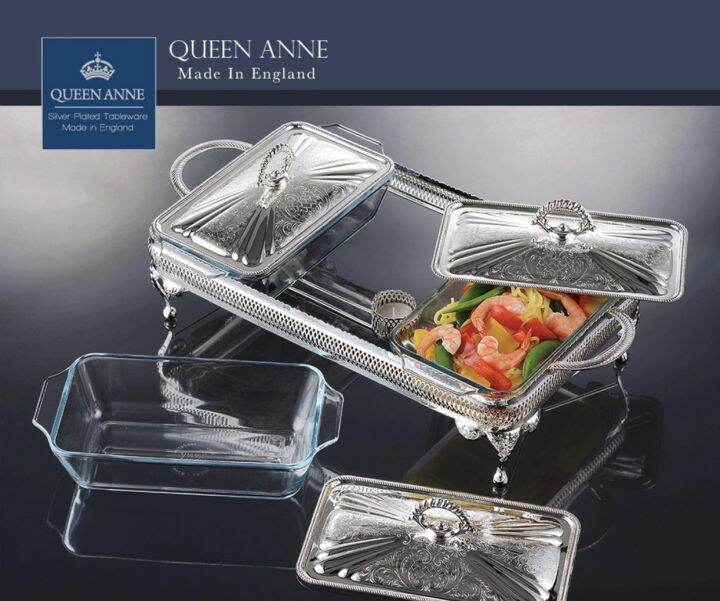 Queen Anne 3 Oblong Glass Casseroles in Gallery Frame with Handles and ...