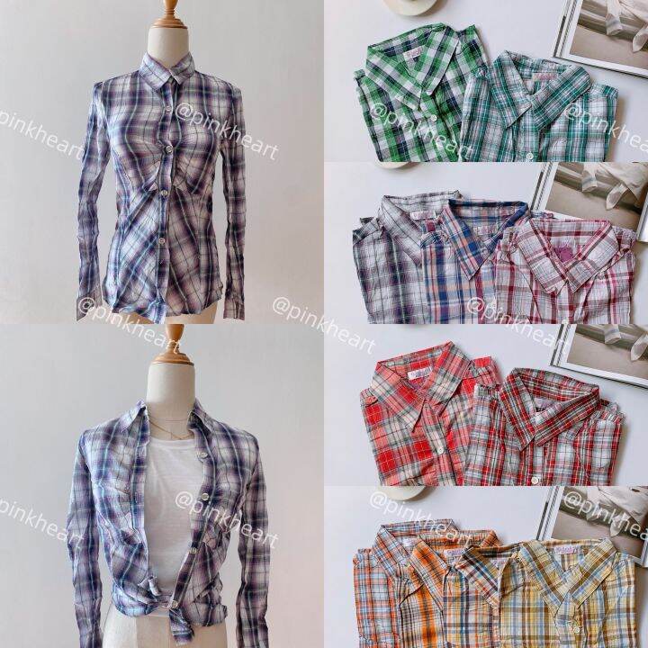 #506 Long Sleeve Checkered Polo Blouse For Lady Small Size | Lazada PH