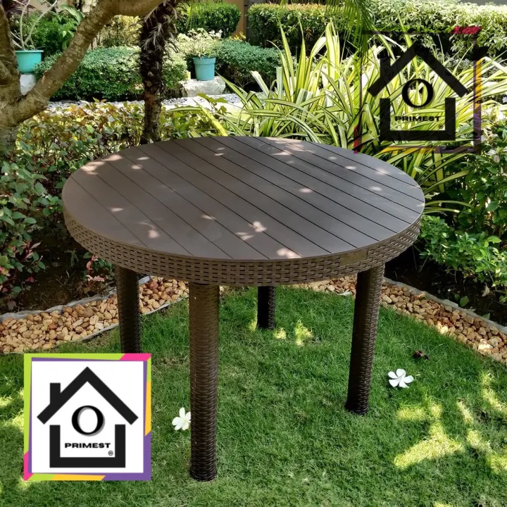 JOLLY 40” WOODEN RATTAN WAEVED ROUND TABLE / GARDEN TABLE / OUTDOOR ...