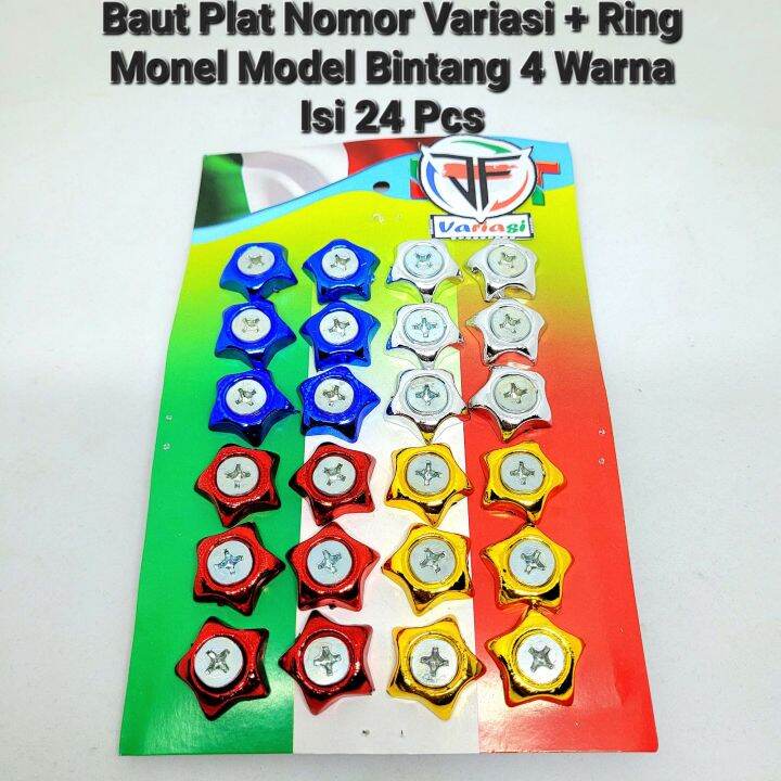 Baut Plat Nomor Variasi + Ring Monel Model Bintang 4 Warna Isi 24 Pcs ...