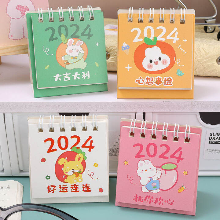 2024 Mini Cute Rabbit Calendar Kawaii DIY Cartoon Animals Desk Calendar ...