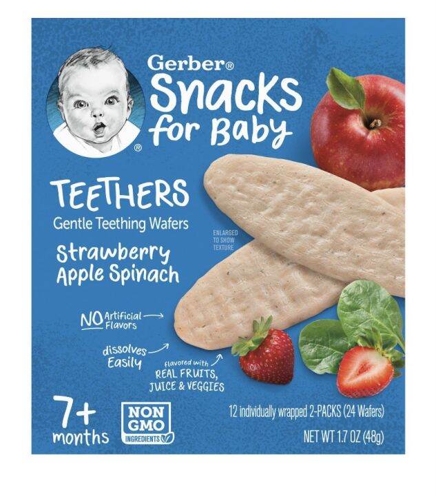 Gerber, Teethers, Gentle Teething Wafers, 7+ Months, Strawberry Apple ...