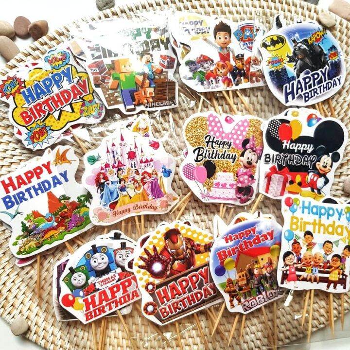 SM Set Mini Cake Topper Birthday Hiasan Kue Cupcake Puding Kecil ...