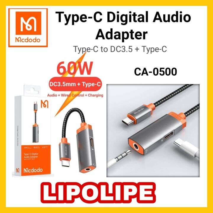 MCDODO CONVERTER HP SPLITTER C TO JACK 3.5MM AUDIO CALL CHARGING CA0500 ...