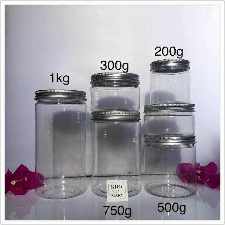 Hủ NHỰA NẮP NHÔM - Hủ Pet Trong suốt nắp nhôm bạc 1kg/ 750g/ 500g/ 300g/ 250g/ 200g/ 100g ...