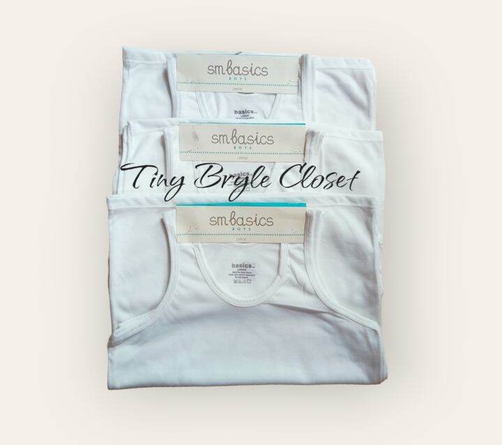 SM Basics Mall Pull Out Kids Plain White Cotton Sando | Lazada PH