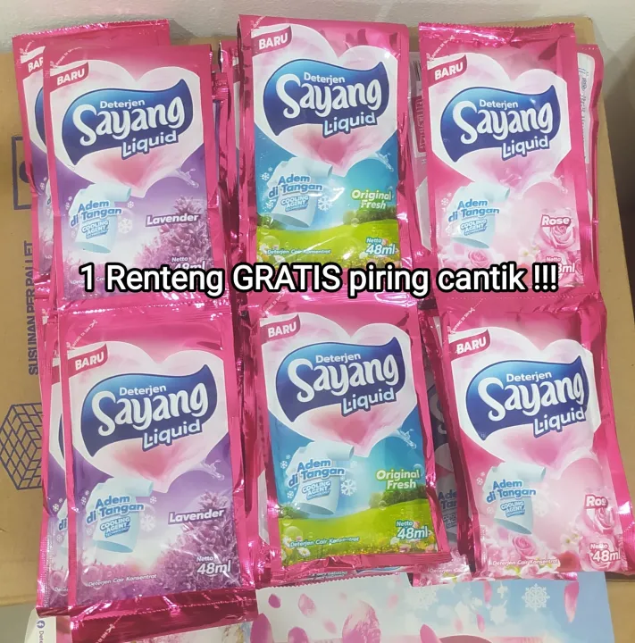 SAYANG detergen liquid sachet 45 ml beli 1 renteng GRATIS PIRING CANTIK ...